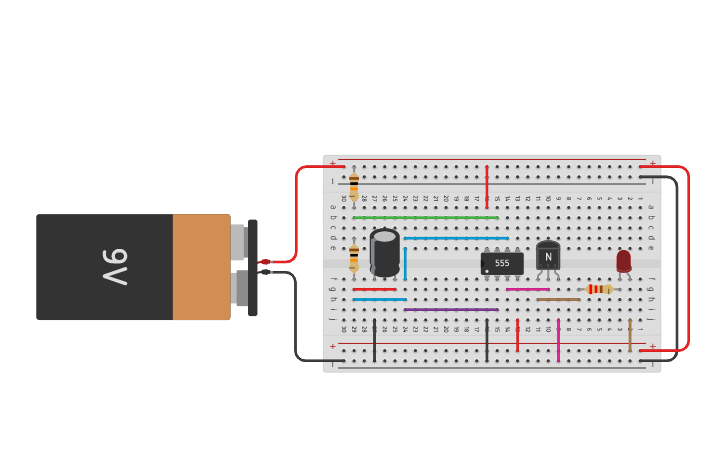 Circuit design NE555 en modo astable - Tinkercad