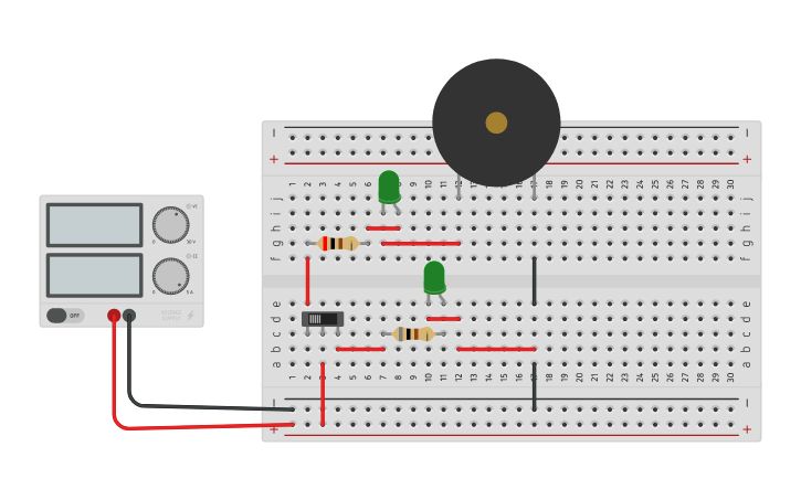 Circuit design LAB11 (LED + buzzer) - 4.c | Tinkercad