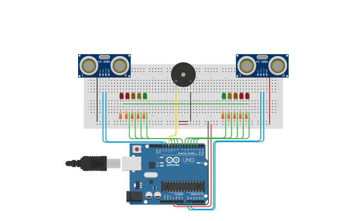 Circuit design Code Blocked Sistema Car-Parking - Tinkercad