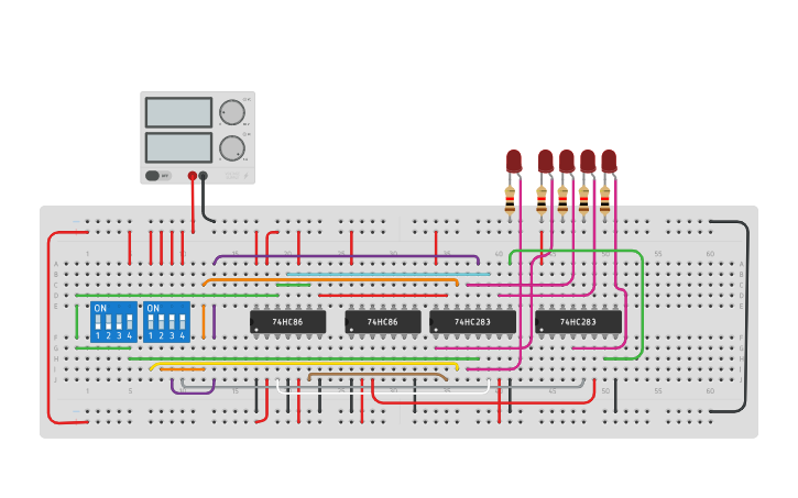 Circuit design BCD to Binary converter - Tinkercad
