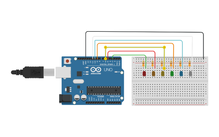 Circuit design 6 LED Fading - Tinkercad
