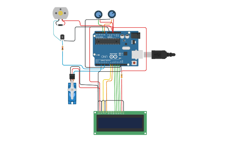 Circuit design Prática 03 LCD ADC PWM e servomotor - Tinkercad