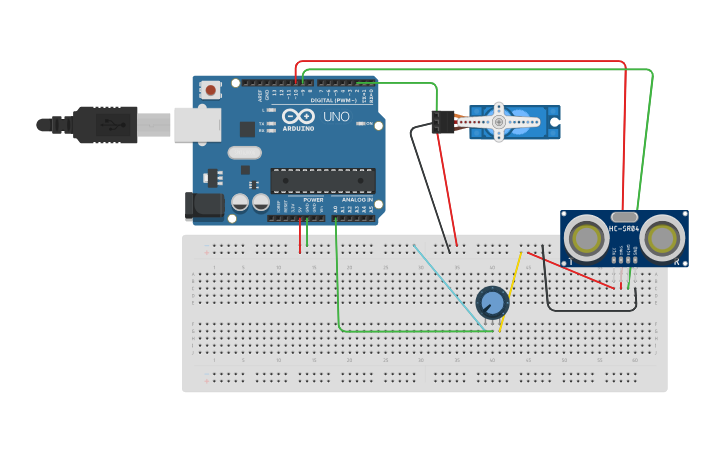Circuit design Servomotor con ultrasonico 2 - Tinkercad Circuit design Servomotor con ultrasonico 2 - Tinkercad