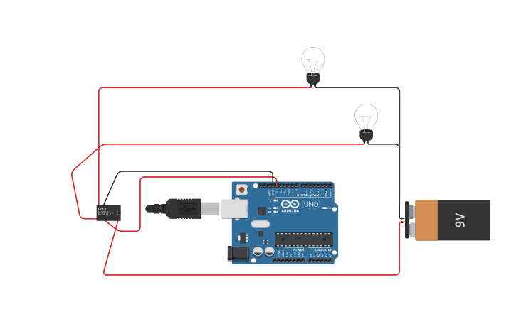 Circuit design schema relè | Tinkercad