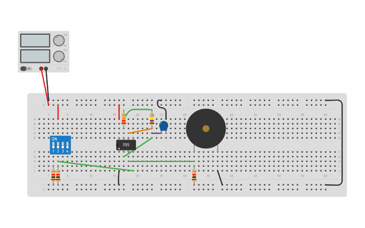 Circuit design water level simulation 555 timer - Tinkercad