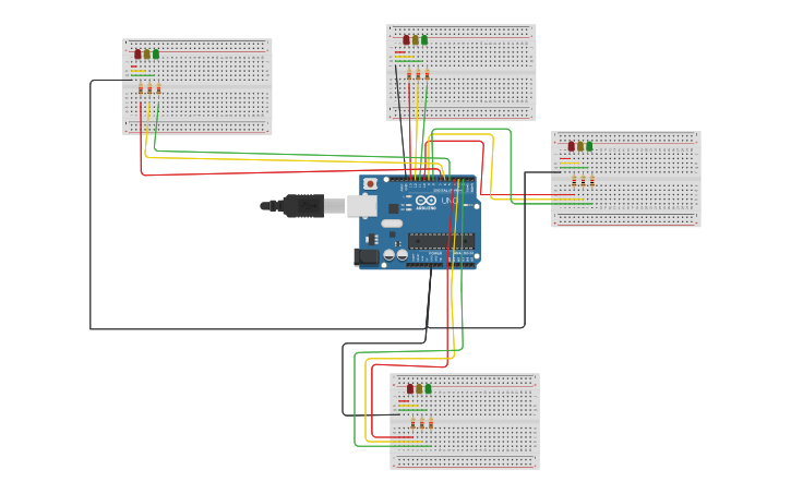 Circuit design 4 way Traffic signal | Tinkercad