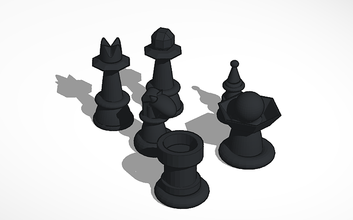 3D design Chess pieces (Black) / King, Bishop, Queen, Knight, Rook ...