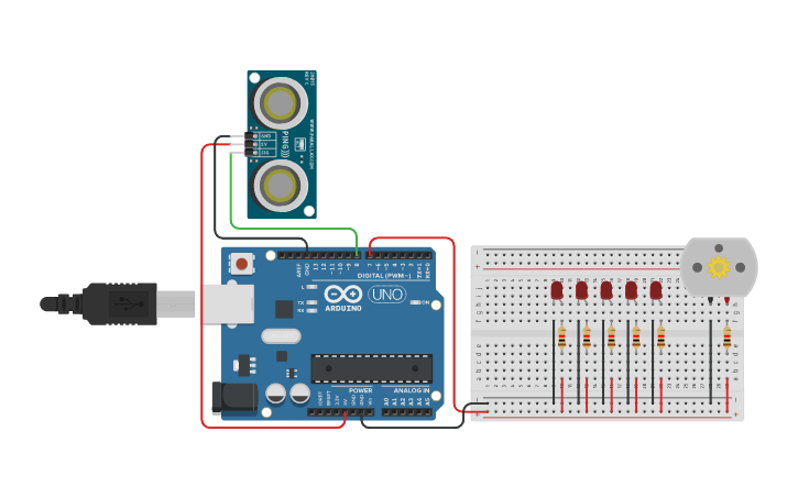 Circuit design Auto Light Fan using Distance Sensor - Tinkercad