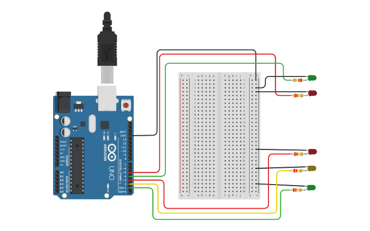 Circuit design Semáforo carro e pedestre - Tinkercad
