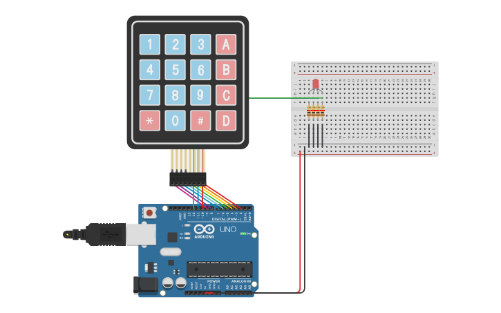 Circuit design Copy of Keypad con contraseña y led rgb | Tinkercad