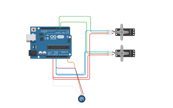 Circuit design Servos control | Tinkercad