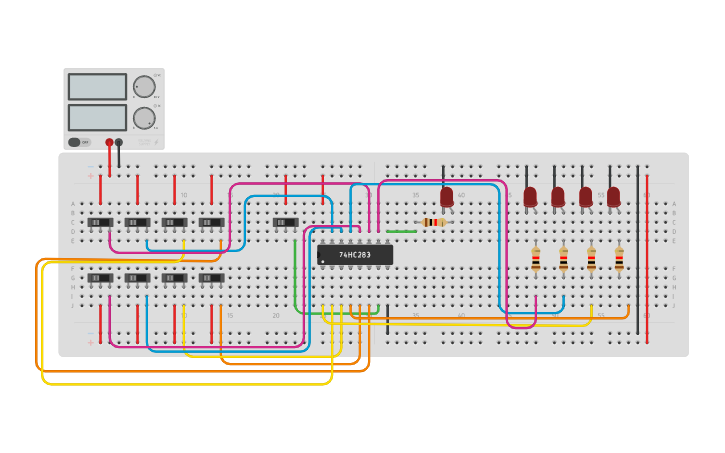 Circuit design 4 BIT Binary Adder | Tinkercad