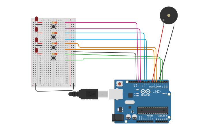 Circuit design arduino memory game - Tinkercad