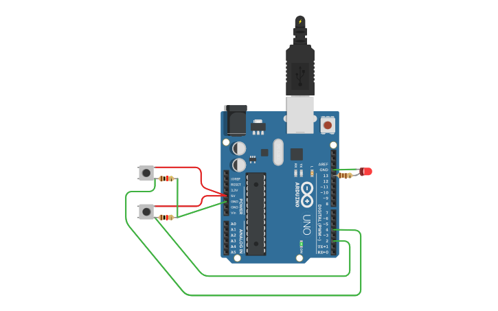 Circuit design Botões pull down | Tinkercad