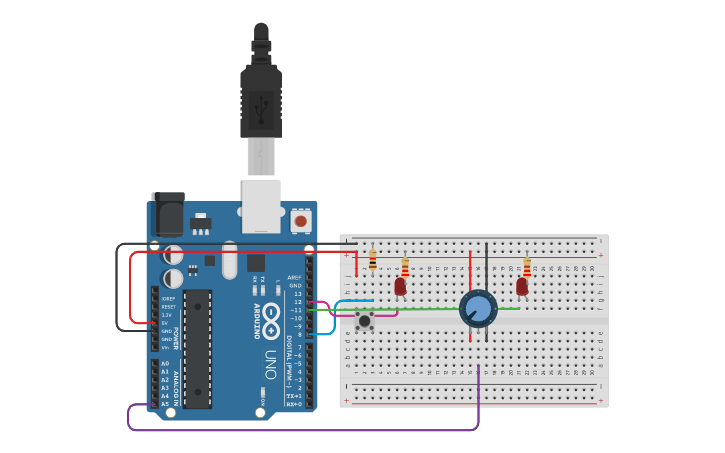 Circuit design Digital and Analog Input - Tinkercad