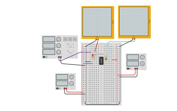Circuit Design Rangkaian Inverting Amplifier Tinkercad