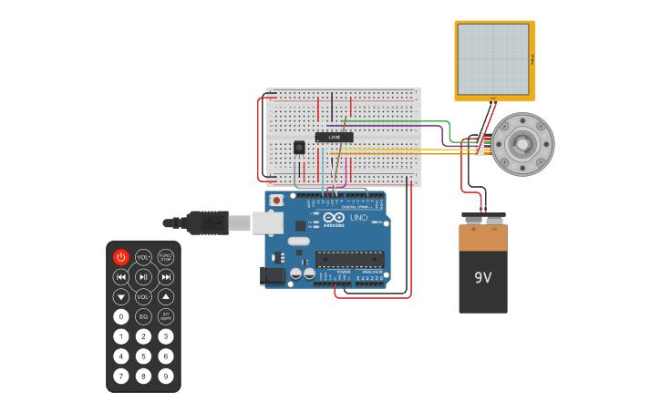 Circuit design 12 (Macro) Controlling Stepper Motor with Remote - Tinkercad Circuit design 12 (Macro) Controlling Stepper Motor with Remote - Tinkercad
