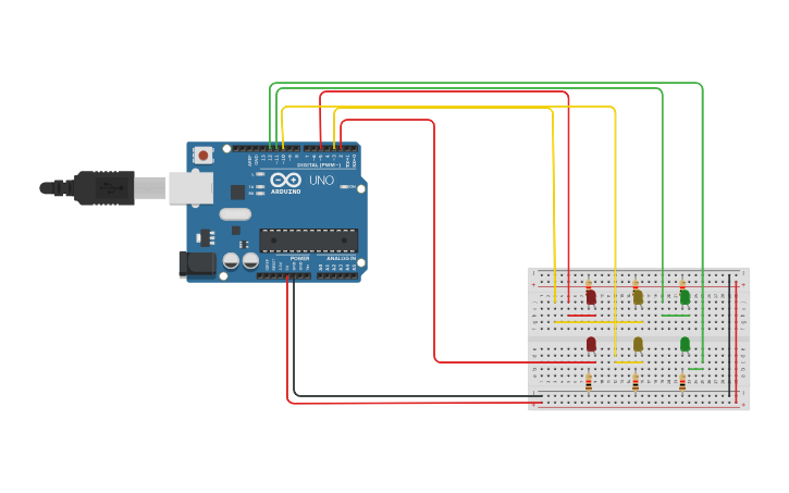 Circuit design Practice traffic light - Tinkercad
