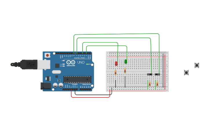 Circuit design PRENDER DOS LEDS | Tinkercad