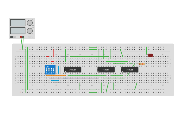 Circuit design Encender LED con 0110 | Tinkercad