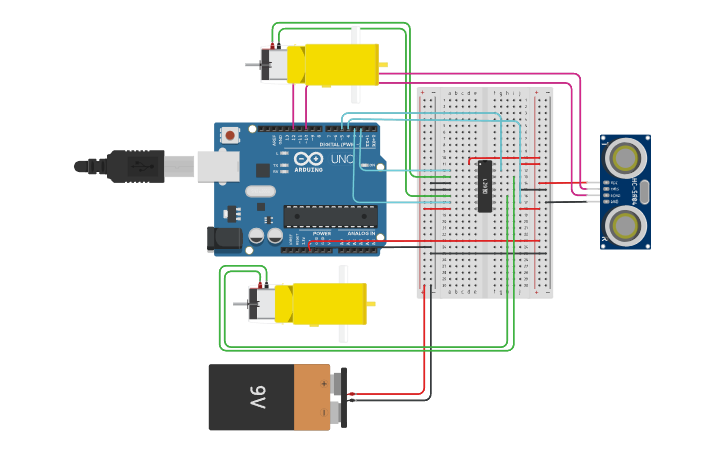 Circuit design obstacle avoiding robot - Tinkercad