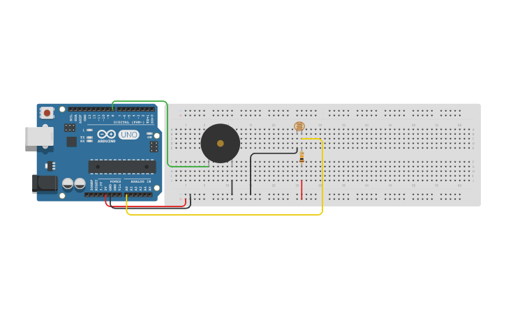 Circuit design Buzzer usando LDR | Tinkercad