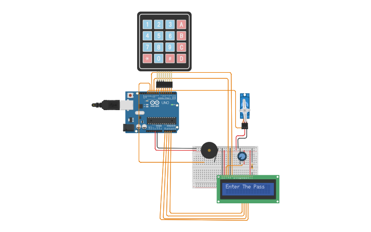 Circuit design door lock with password - Tinkercad
