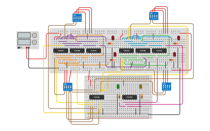 Circuit design 4-bit Full Adder | Tinkercad