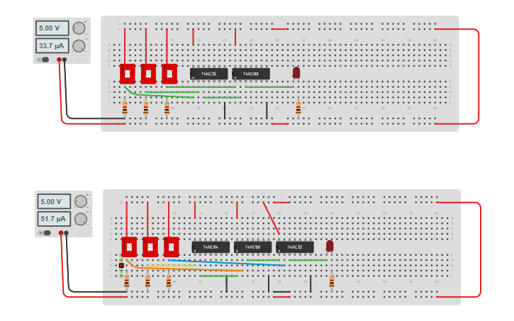 Circuit design algebra de boole ejercicio a y b - Tinkercad Circuit design algebra de boole ejercicio a y b - Tinkercad