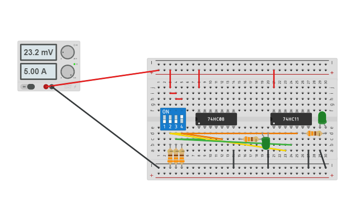 Circuit design Circuito AND de 3 variables - Tinkercad
