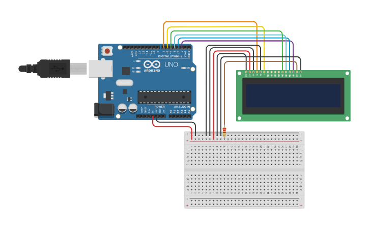 Circuit design Ejemplo pantalla LCD | Tinkercad