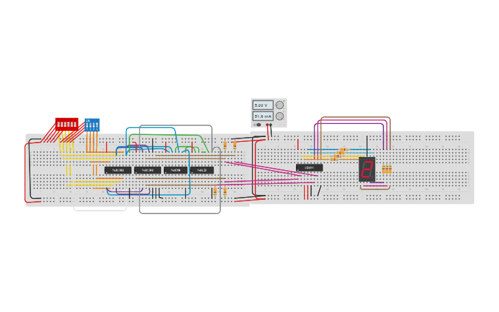 Circuit design bcd adder to 7 segment - Tinkercad