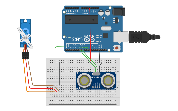 Circuit design práctica 7 Barrera Parking - Tinkercad