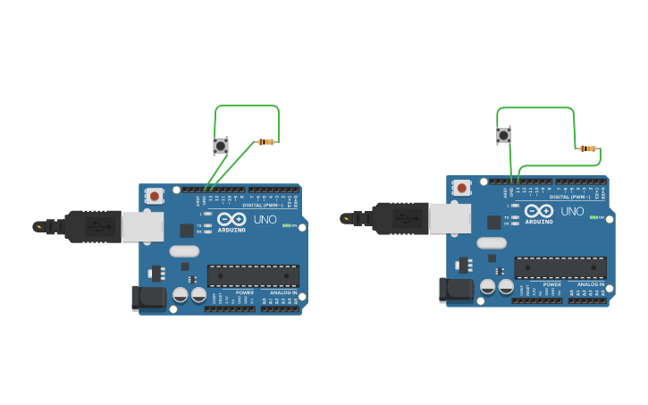 Circuit design RESISTENCIAS PULL UP Y PULL DOWN | Tinkercad