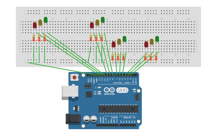 Circuit design Traffic Light (4-way) - Tinkercad