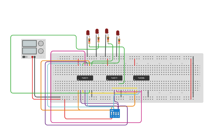Circuit design 2-4 decoder with enable | Tinkercad
