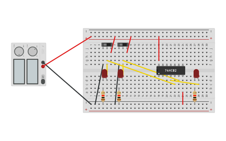 Circuit design NOR 7402 | Tinkercad