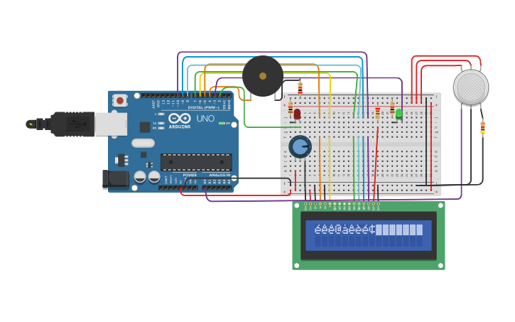 Circuit design Gas leakage detector | Tinkercad