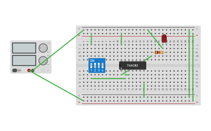 Circuit design not gate using nor - Tinkercad