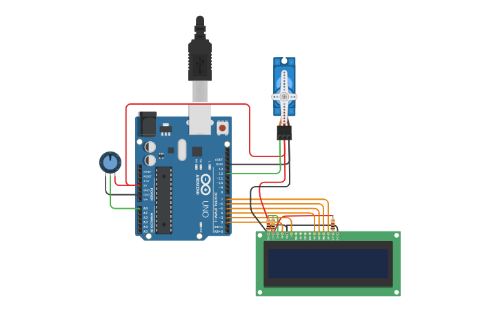 Circuit design ATIVIDADE SERVO MOTOR COM LCD | Tinkercad