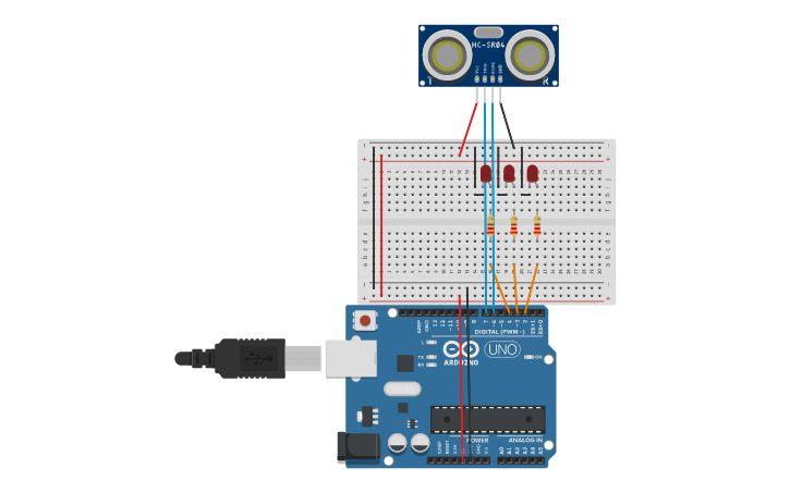 Circuit design Sensor ultrasonido | Tinkercad