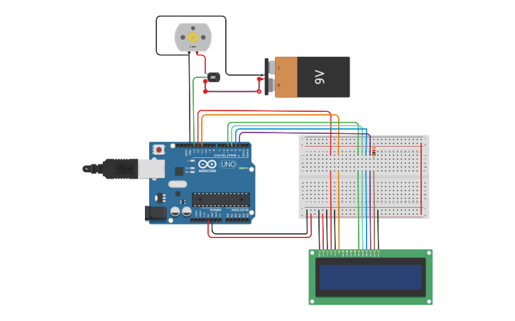 Circuit design Dislpay LCD + Motor | Tinkercad