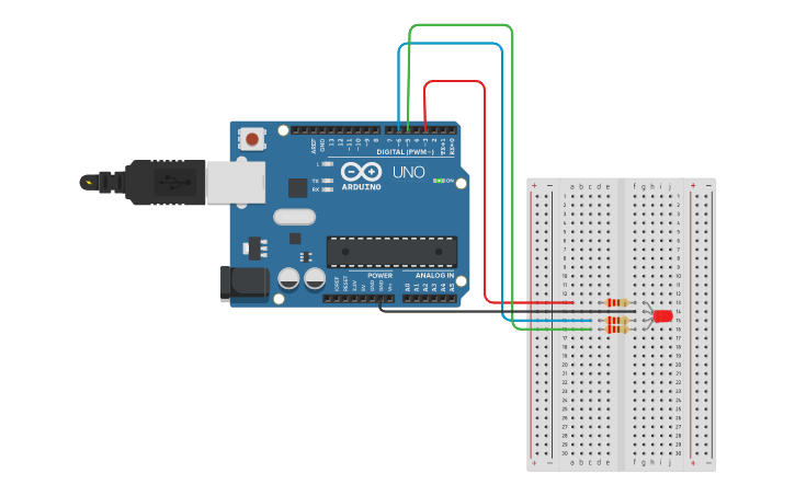 Circuit design RGB LED - Tinkercad