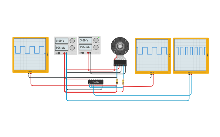 Circuit design DC Motor Encoder with XOR gate - Tinkercad
