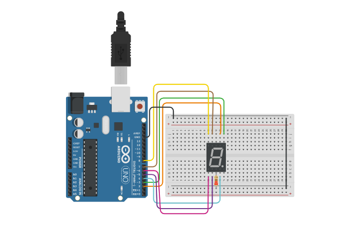 Circuit design Display 7 segmentos | Tinkercad