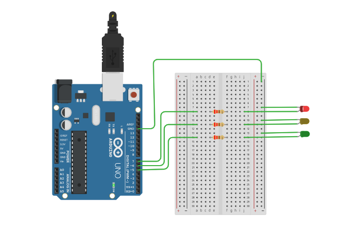 Circuit design Traffic Light - Tinkercad