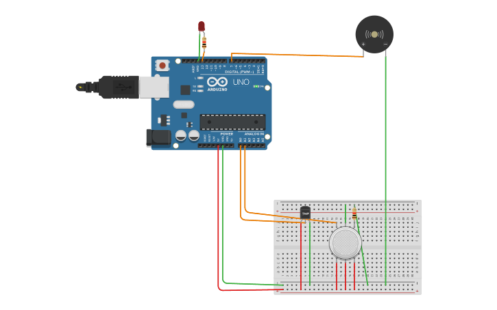 Circuit design Fire Alarm for complete working. - Tinkercad