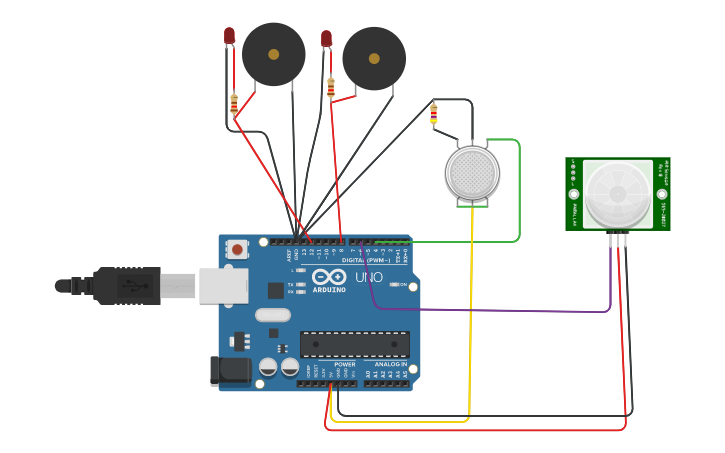 Circuit design FIRE ALARM SENSOR - Tinkercad