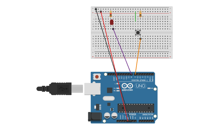 Circuit design led y pulsador arduino - Tinkercad