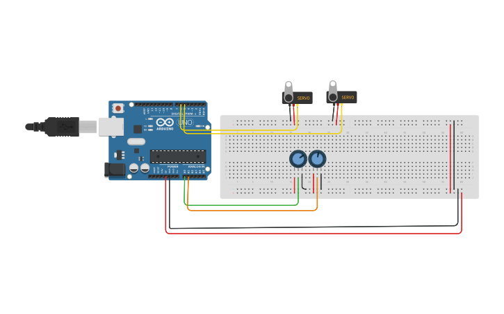 Circuit design Joystick Servo | Tinkercad